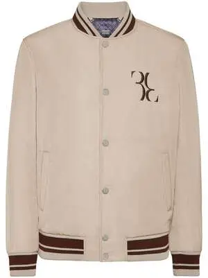 BILLIONAIRE Embroidered Stripe-trim Bomber Jacket - ""06 Beige""